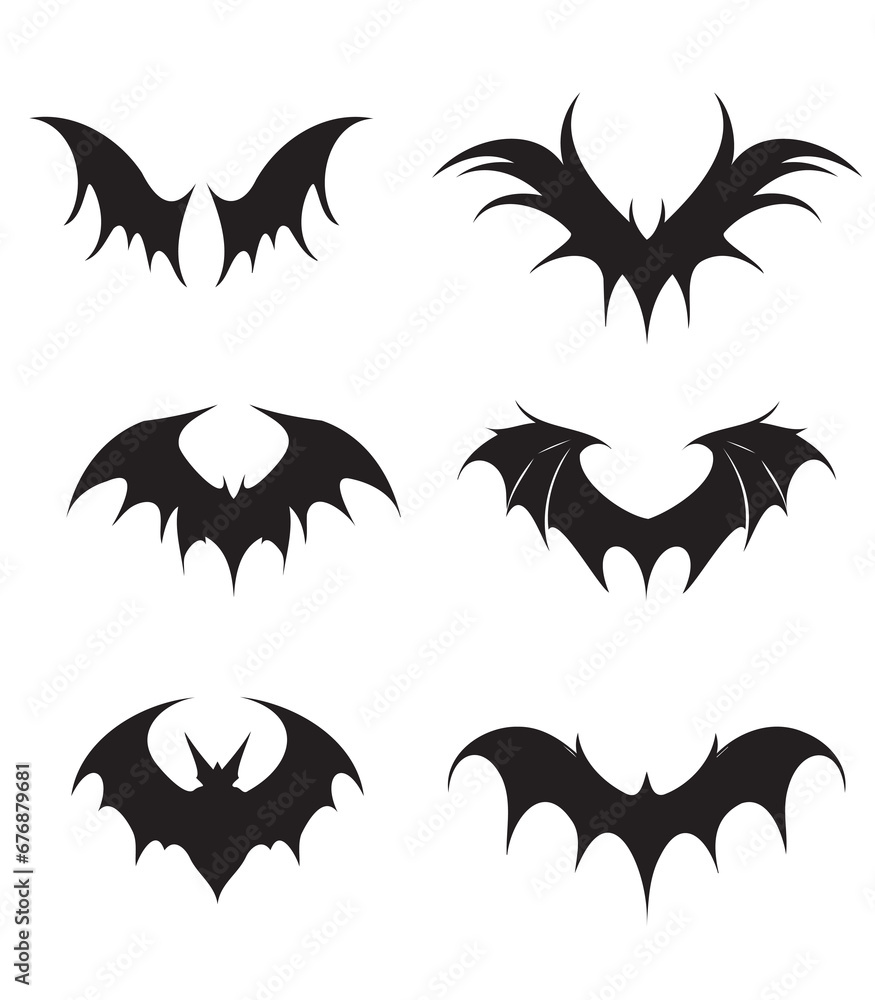 Bat wing drawing, black bat wing set, ready to print, editable, wing ...
