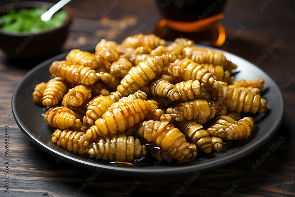 Fried Silk Worms - Thailand - Silk worm larvae deep-fried and seasoned ...