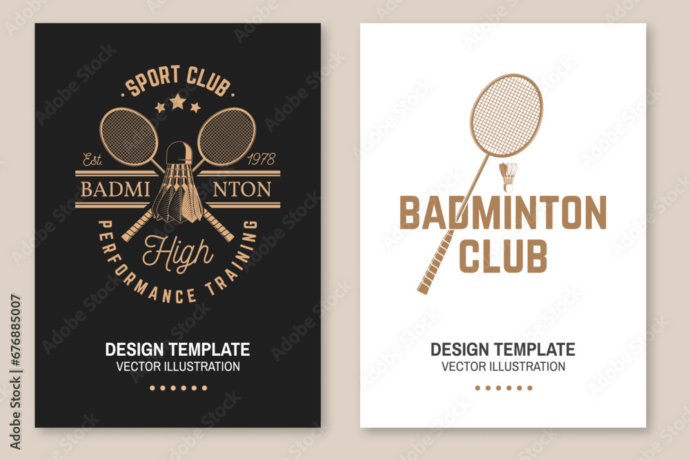 Set of badminton sport vintage flyer, poster design. Vector. Editable ...