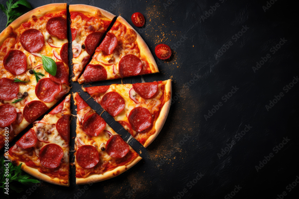 Pepperoni pizza on black clean background, delicious tasty pepperoni ...