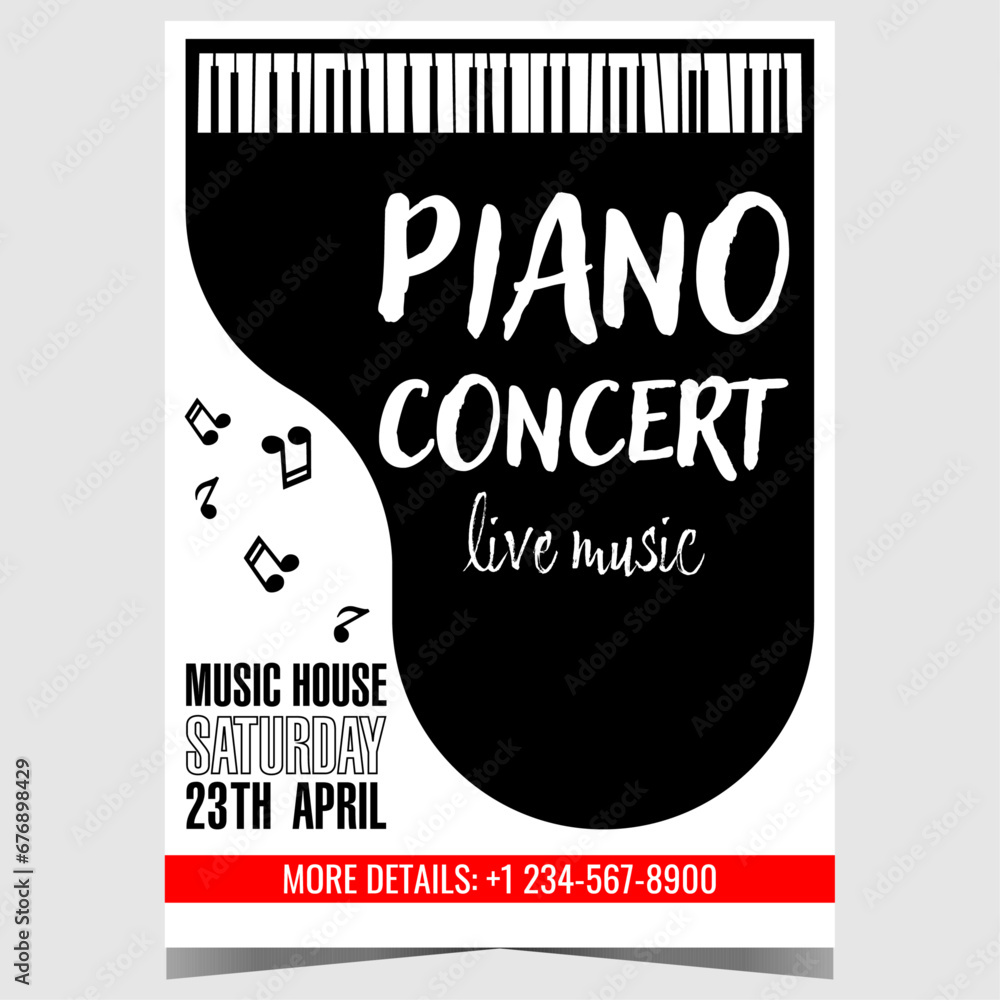 Live piano music concert invitation poster with grand piano and musical ...