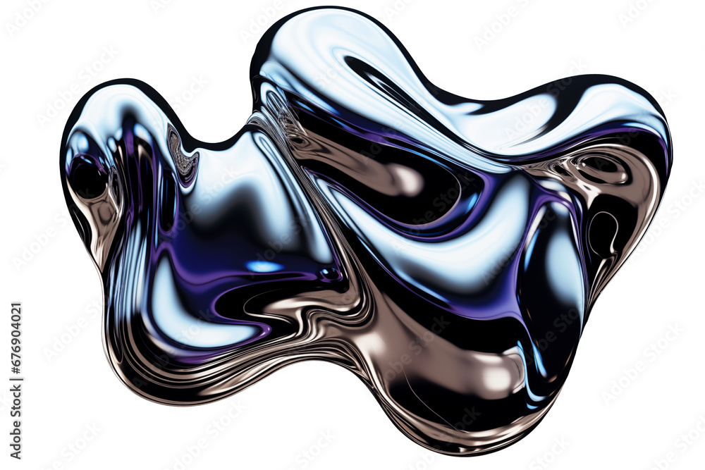 Isolated abstract melted liquid chrome metal in organic shapes, Wavy ...