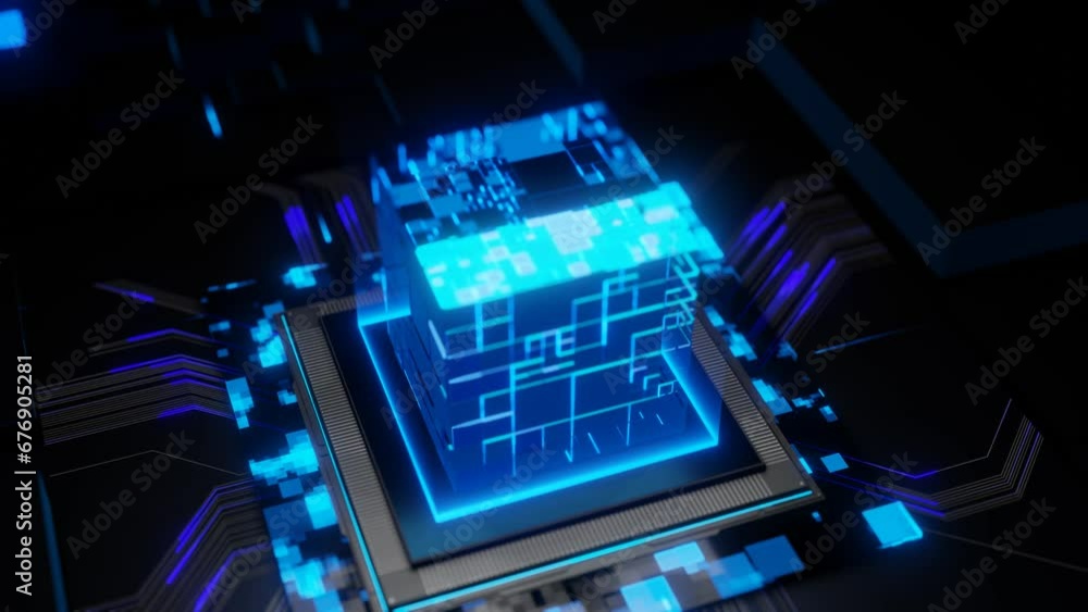 Sci-fi Cube Design: Visualizing CPU Digitalization with Blue Energy ...