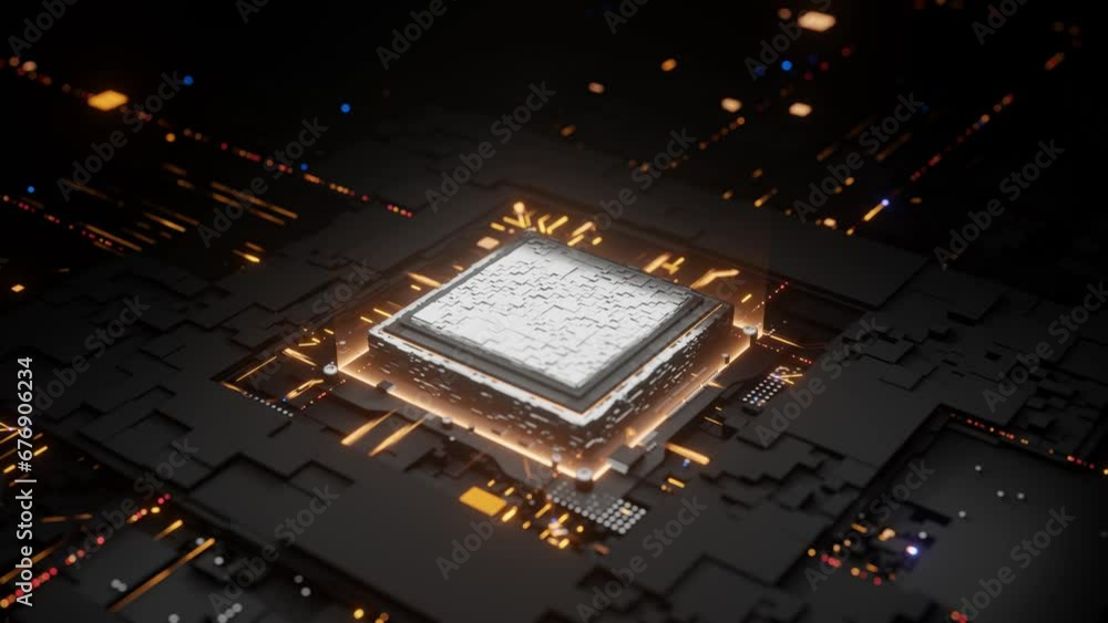 Futuristic Computing: Close-Up of a Microprocessor with Energy Pulse ...