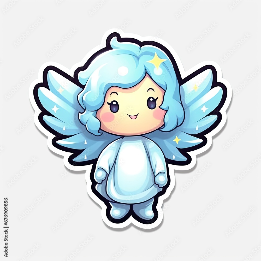 Cartoon Christmas angel emoji sticker. Christmas sticker, print. New ...