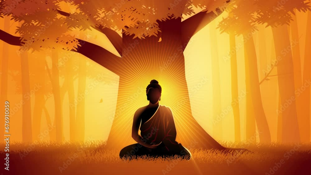 Motion graphics of Siddhartha Gautama enlightened under Bodhi tree ...