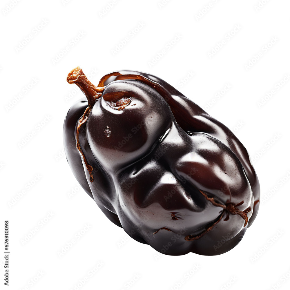 Uva passa vista de perto. Uma uva desidratada isolada, sem fundo, fundo ...