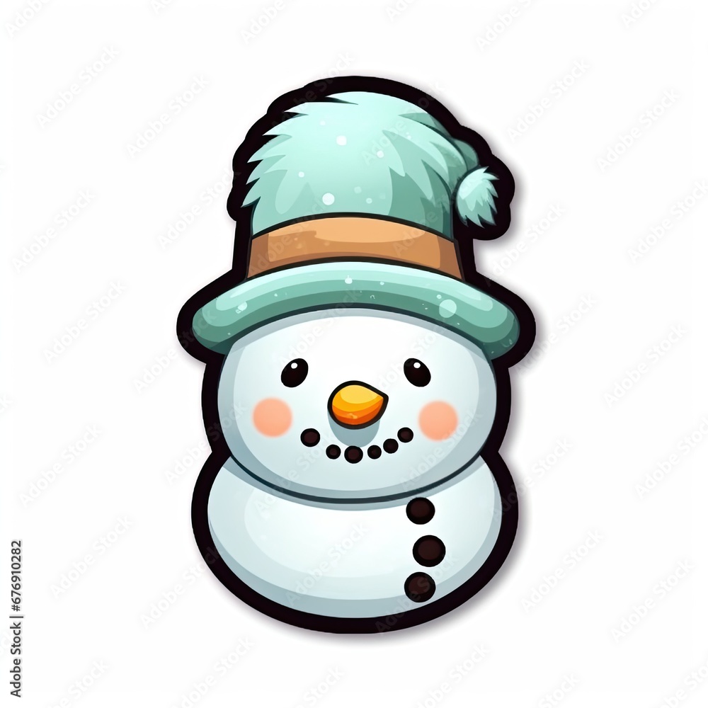 Christmas snowman sticker. Cartoon snowman emoji. Bioluminescent ...