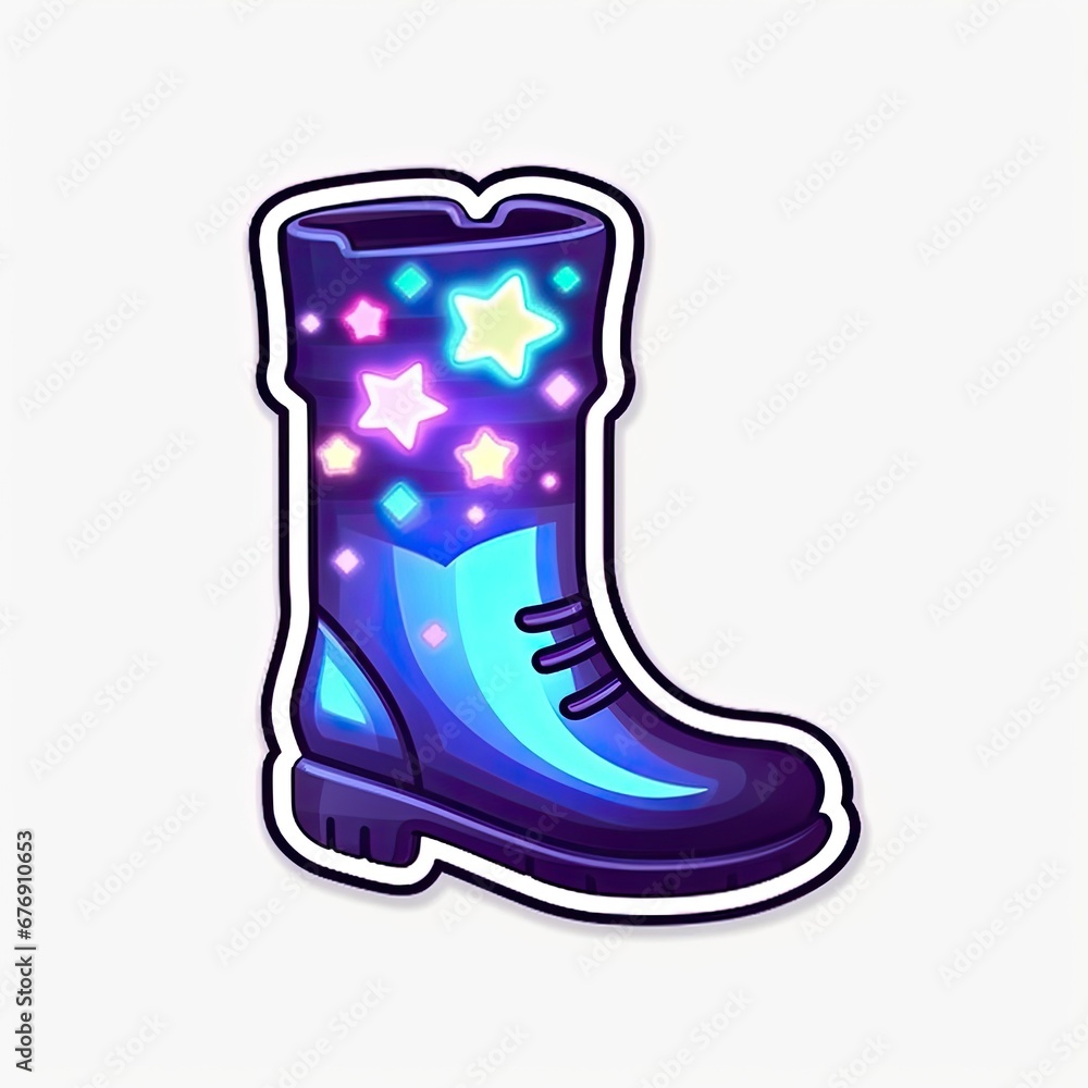 Cartoon magic boot emoji. Christmas boot with stars glows sticker. New ...