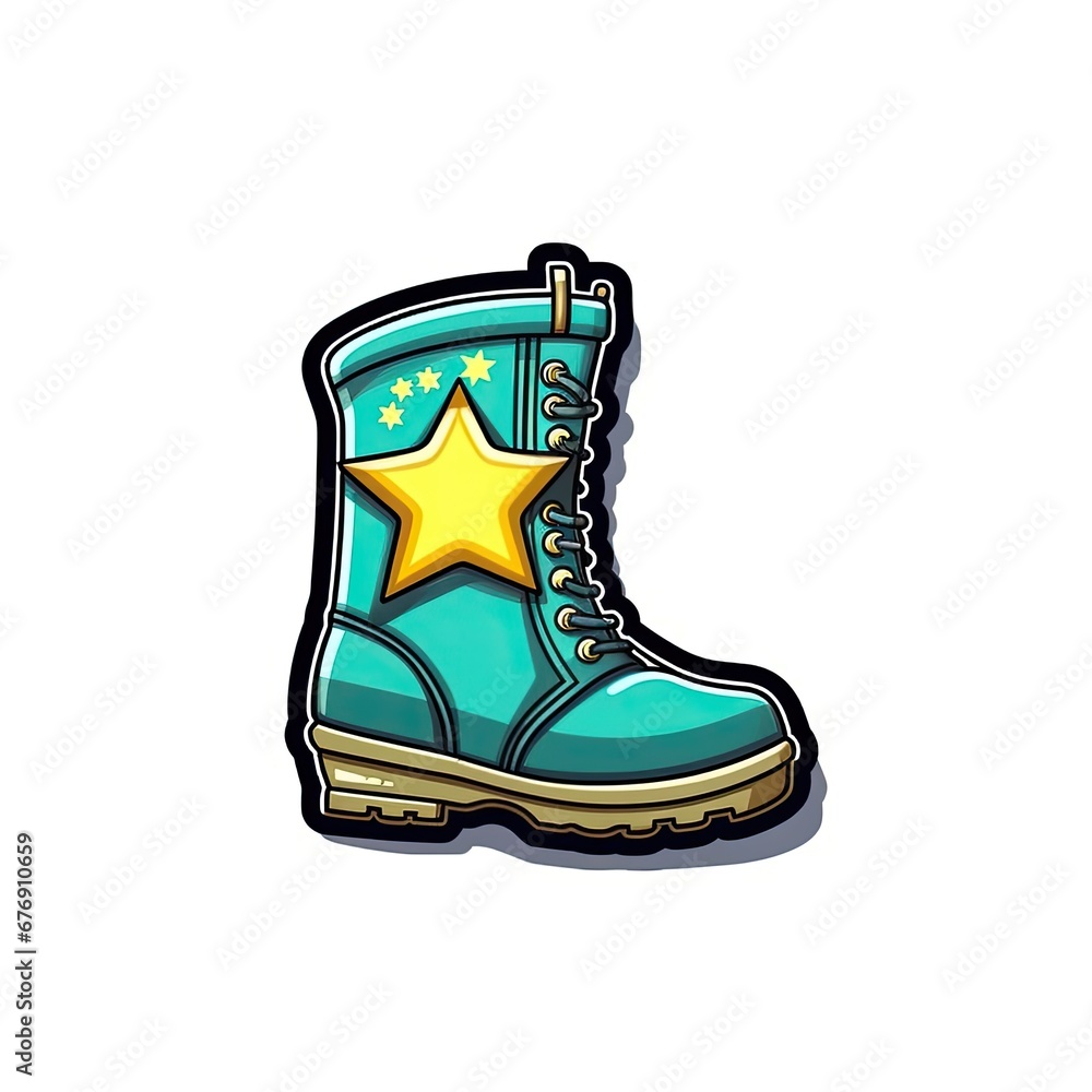 Cartoon magic boot emoji. Christmas boot with stars glows sticker. New ...