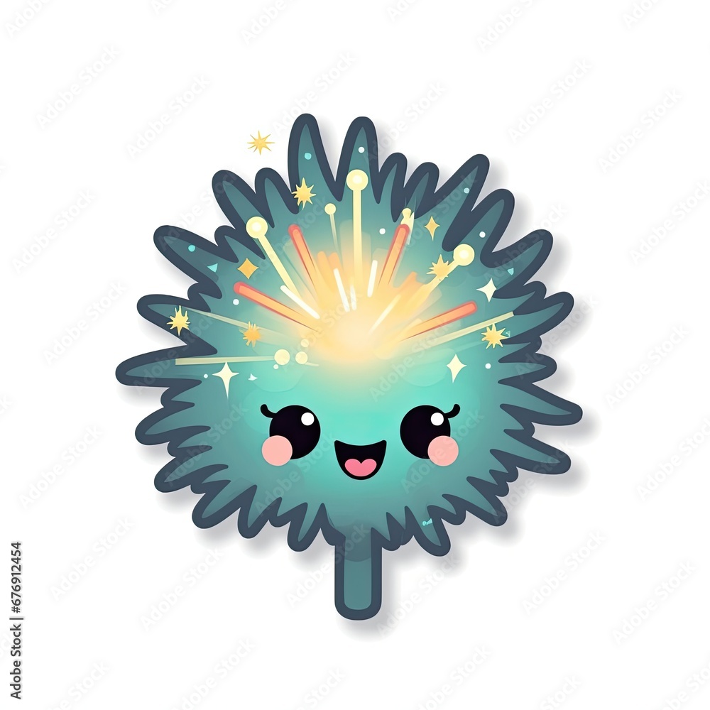 Cartoon holiday fireworks emoji. Christmas fireworks sticker. New Year ...
