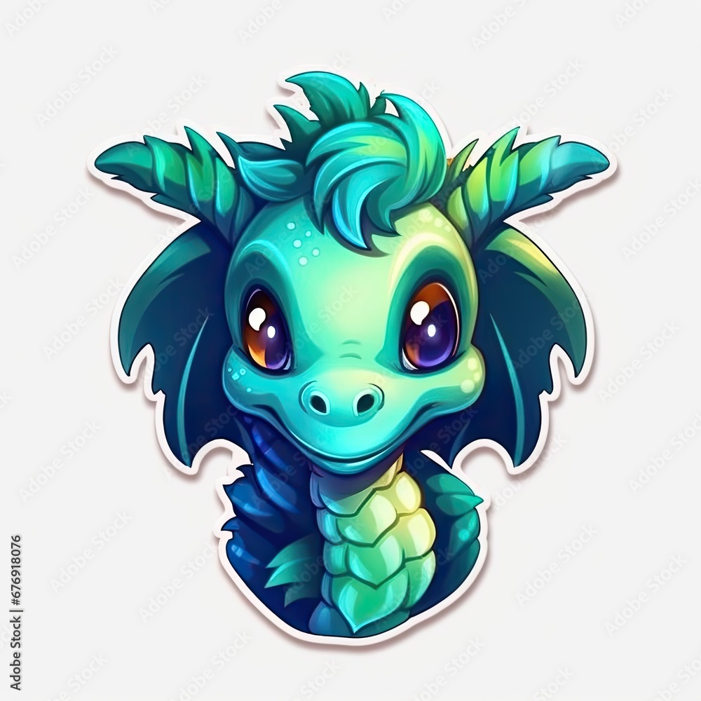 Dragon emoji sticker. Cartoon magic dragon emoji. Bioluminescent dragon ...