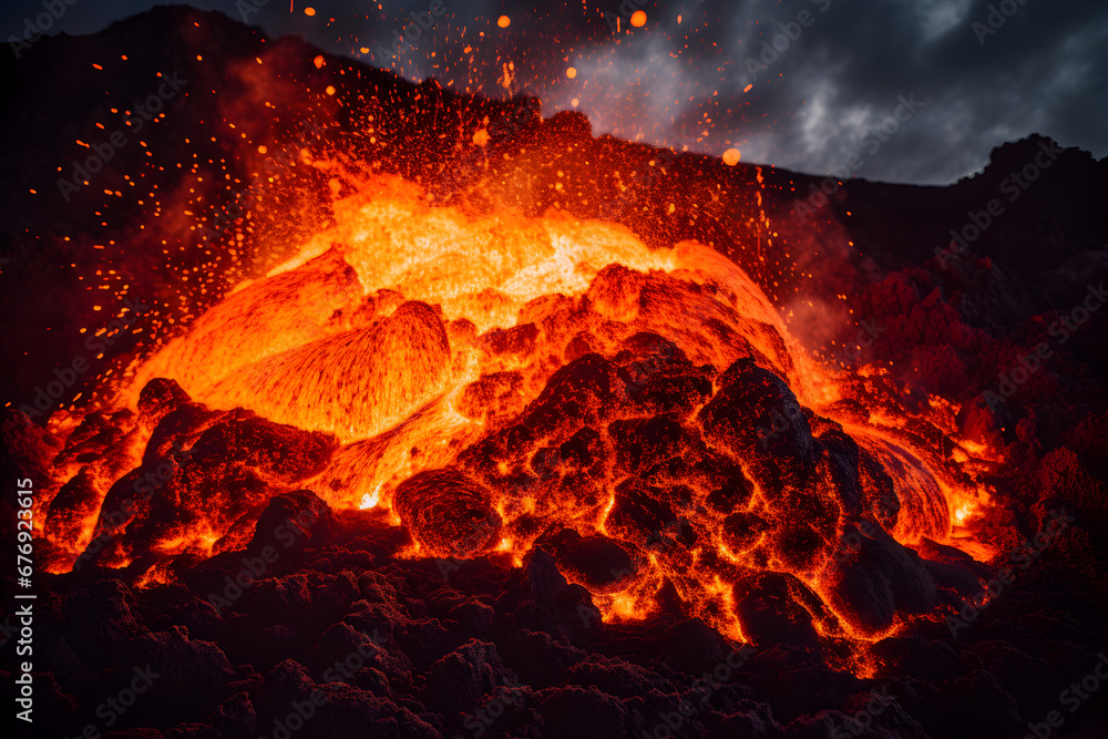 Visceral lava flow in vivid detail, showcasing the raw power of a ...