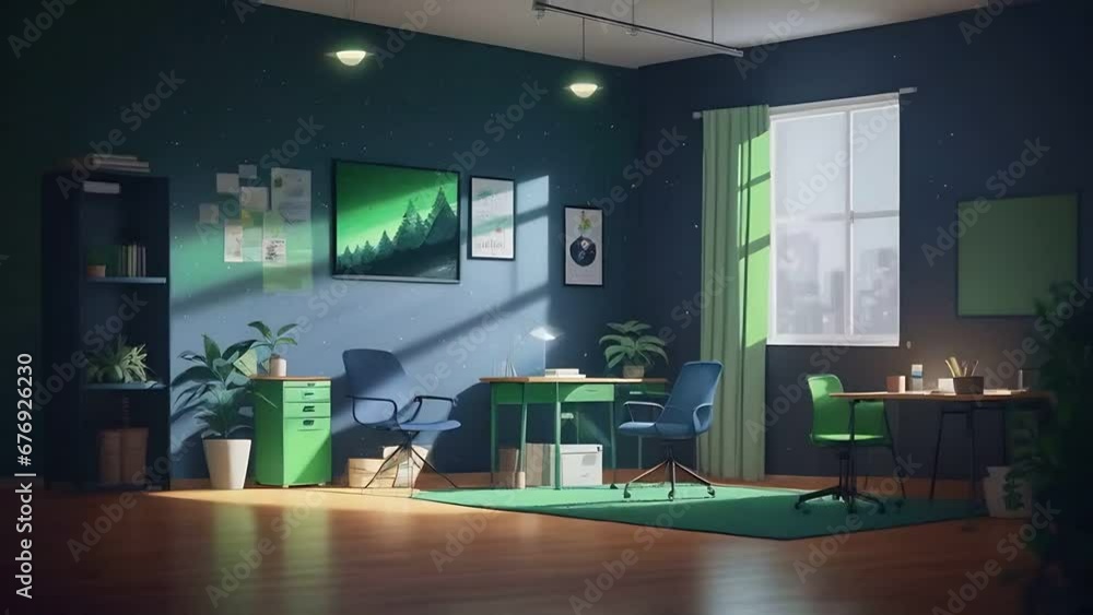 Seamless loop animation. Calm lofi desk interior A cold winter evening ...