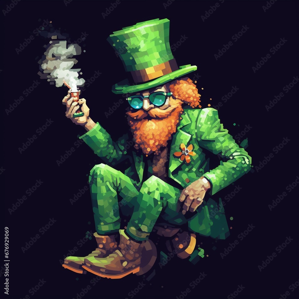 8-bit pixel art smoking leprechaun for Saint Patrick's Day and the ...