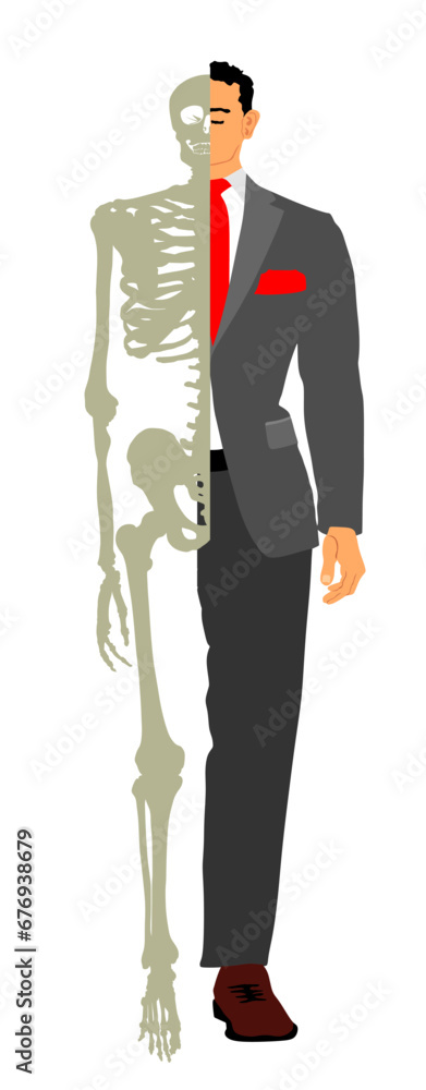 Half skeleton half man in suite vector illustration isolated. Elegant ...