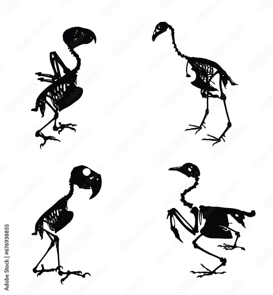 Bird skeleton set vector silhouette illustration isolated. Animal ...