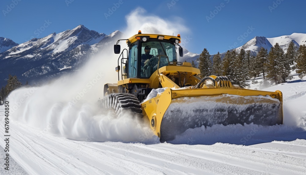 Snow plow clearing roads during severe winter weather, ensuring safe ...