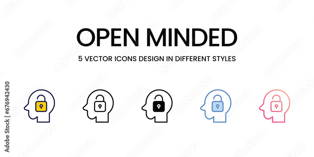 Open Minded Icon Design in Five style with Editable Stroke. Line, Solid, Flat Line, Duo Tone ...