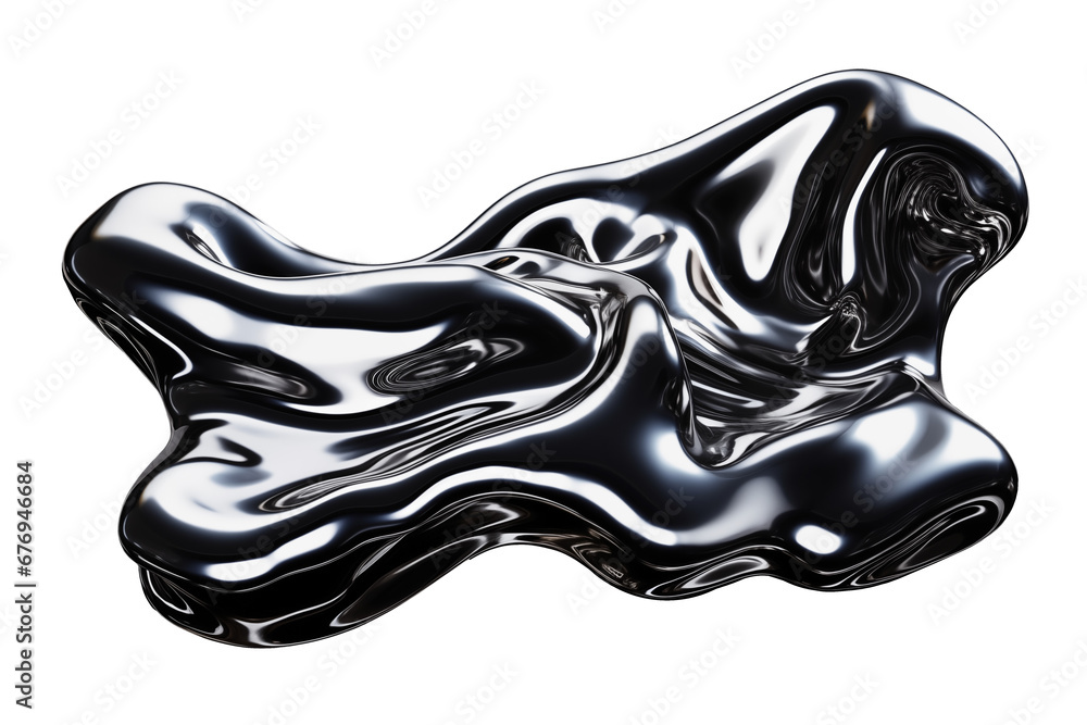 Isolated abstract melted liquid chrome metal in organic shapes, Wavy ...
