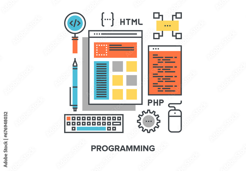 Vector illustration of programming flat line design concept. Stock ...