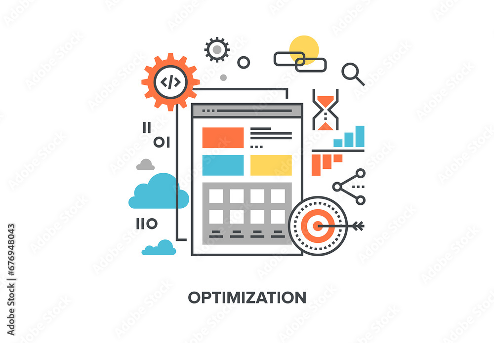 Vector illustration of web optimization flat line design concept. Stock ...