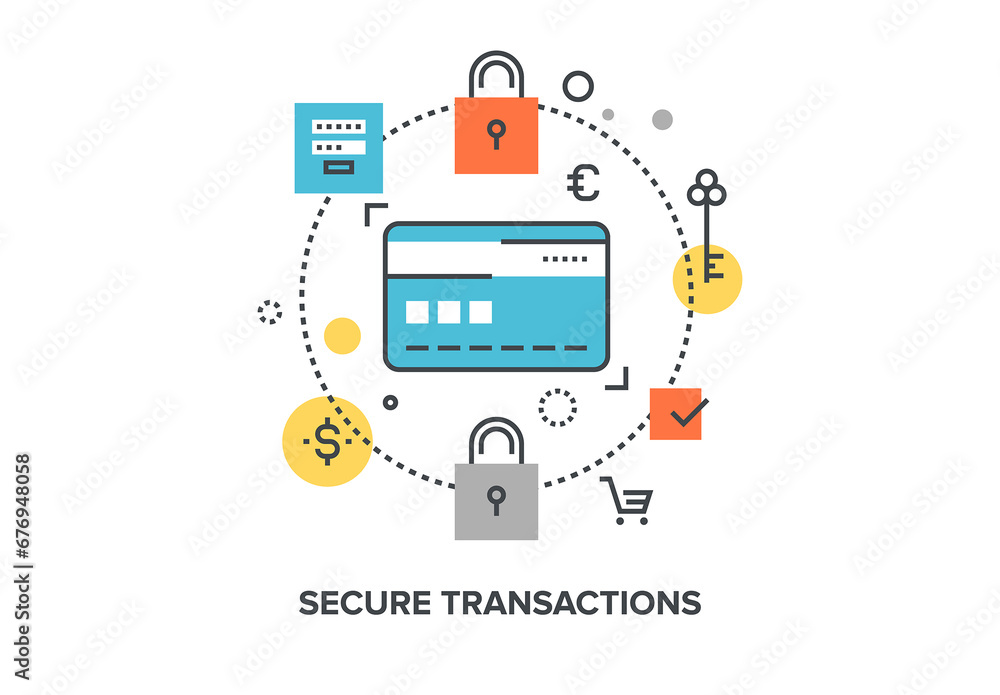 Vector illustration of secure transaction flat line design concept ...