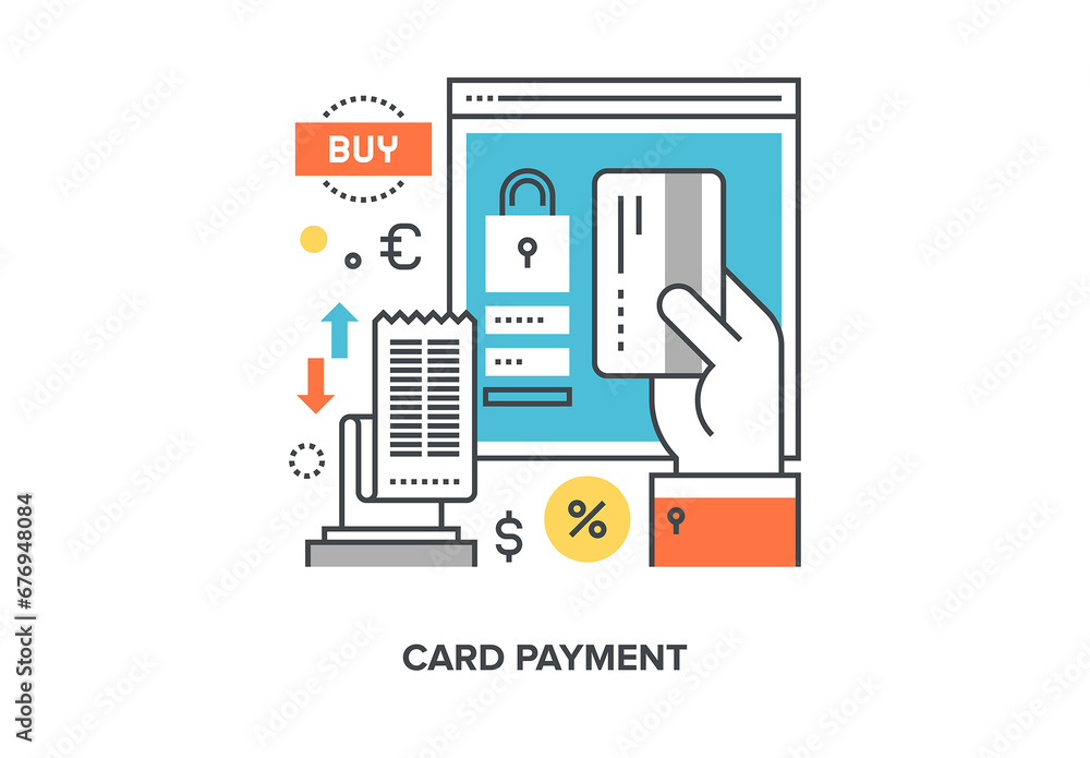 Vector illustration of card payment flat line design concept. Stock ...