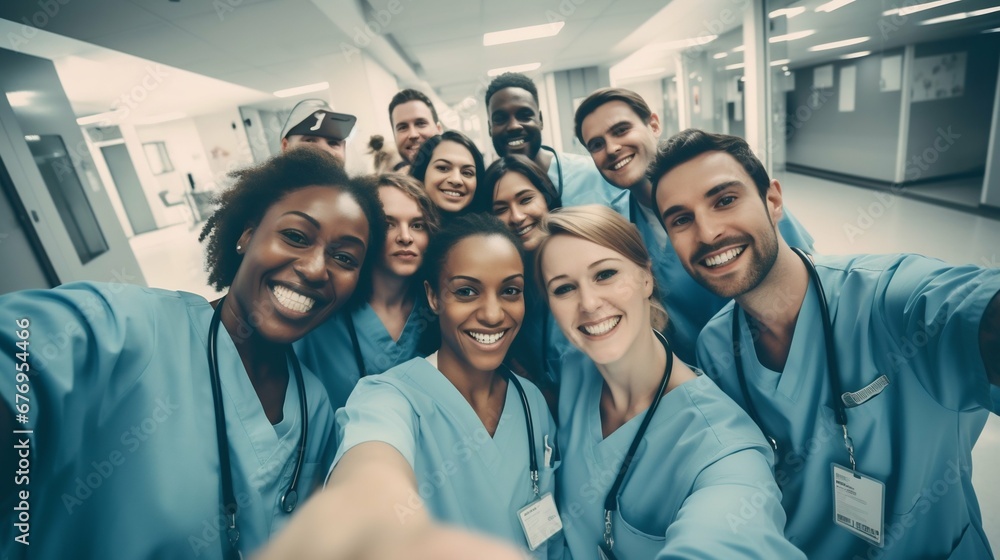 Medical Team Capturing a Selfie in Hospital Corridor: Unity in ...