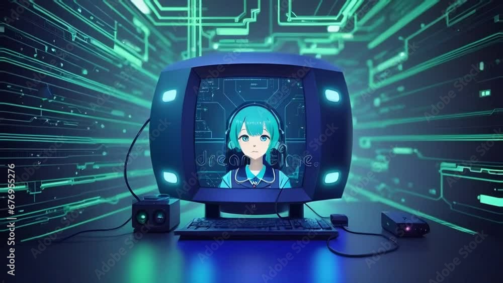 Seamless loop animation. K resolution or higher anime girl kawaii lo fi ...