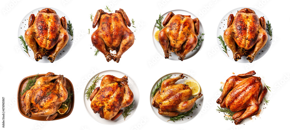 Collection set of Roasted Chicken, Transparent on a transparent ...
