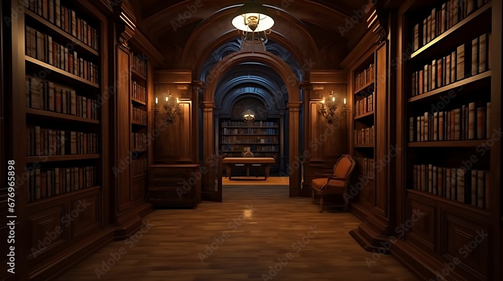 A library with a hidden door leading to a secret reading room. Stock ...