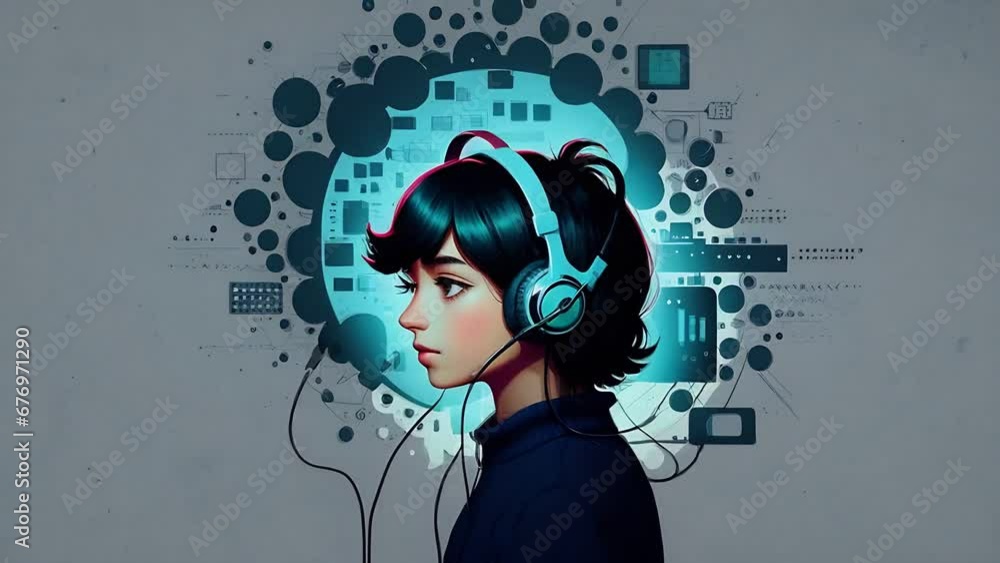 Seamless loop animation. Lofi girl with headphones illustration Lofi ...