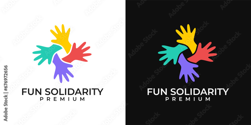 Teamwork logo design with connected hands symbol vector template ...