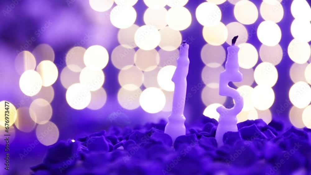 15th birthday cake with candle and purple background with blurred ...