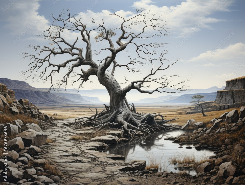 Haunting Hyper-Realistic Tree Drawing Stock Illustration | Adobe Stock