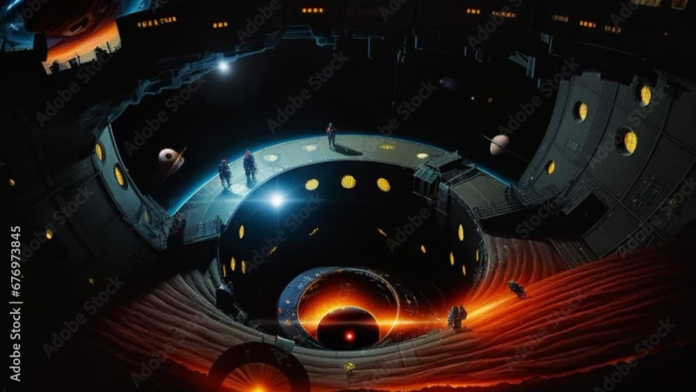 Futuristic space station orbits a celestial body, casting a luminous ...