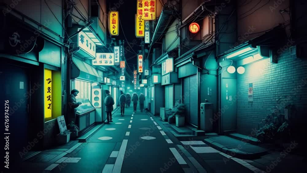 Seamless loop animation. Tokyo at night Alley lo fi retro vibes ...