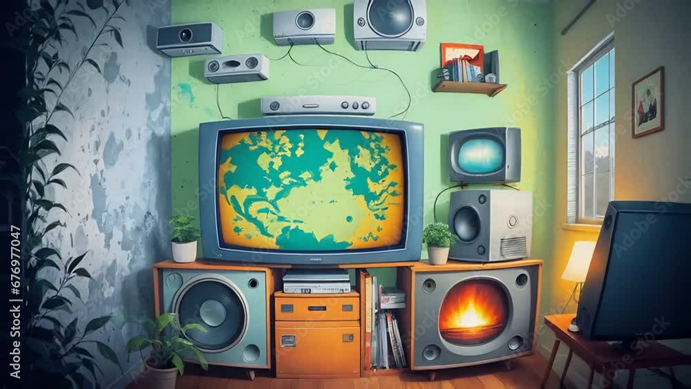 Seamless loop animation. old tv in the living room lofi background ...
