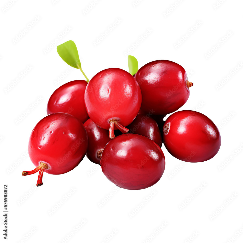 Cranberry fruit depicted in full body detail against a transparent ...