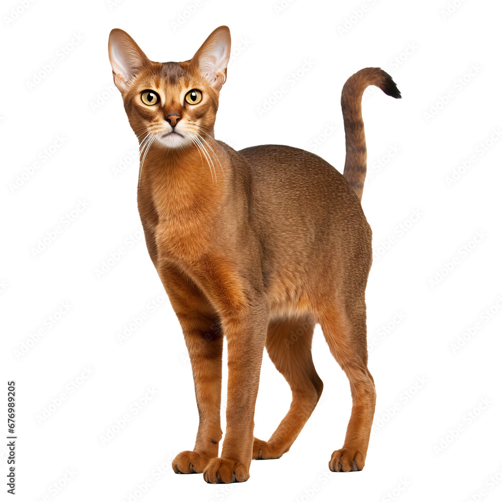 Abyssinian cat, poised and elegant, with its rich ticked coat and alert ...