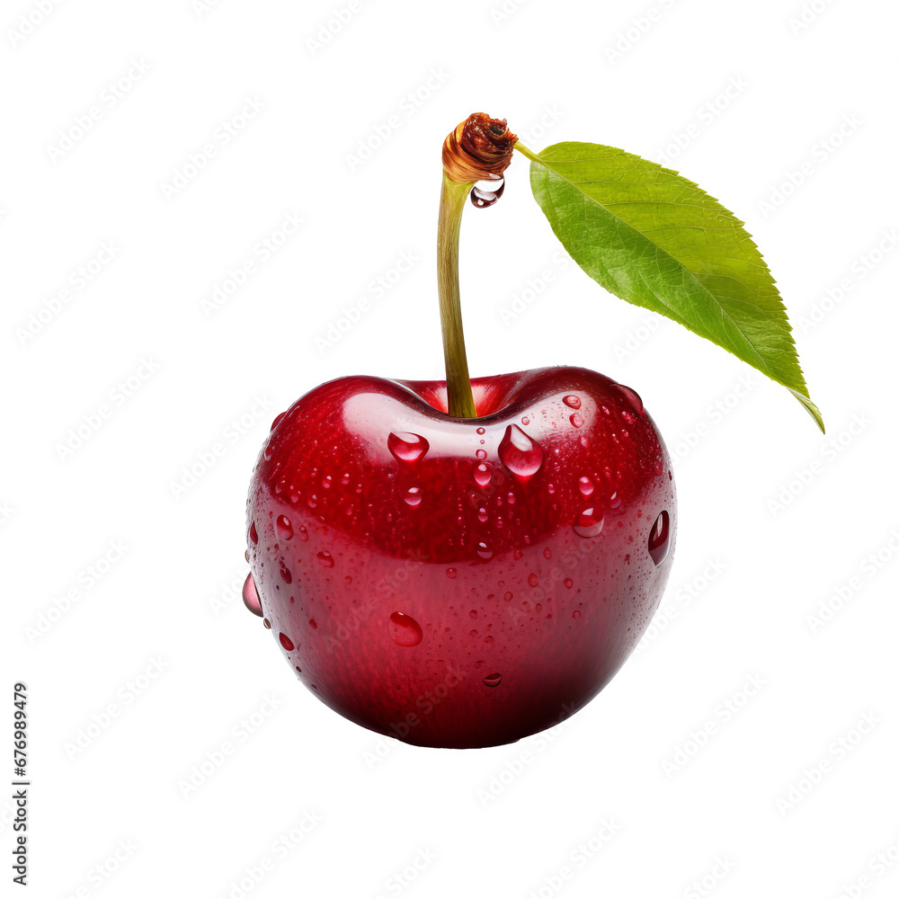 Cherry fruit depicted in its full body form, vividly colored, isolated ...