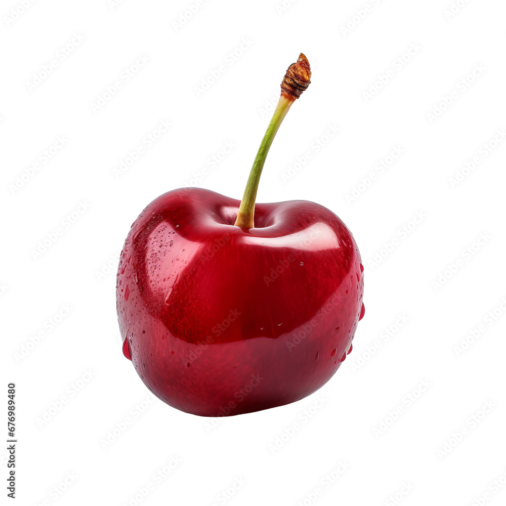 Cherry cluster with leaves, vibrant red fruits with stems, fully intact ...