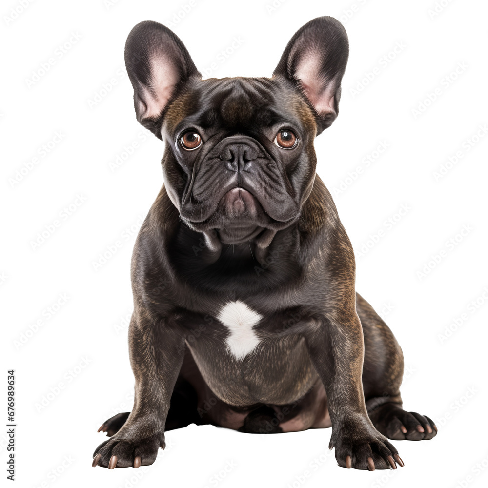 A full-body illustration of a French bulldog stands poised, its ...