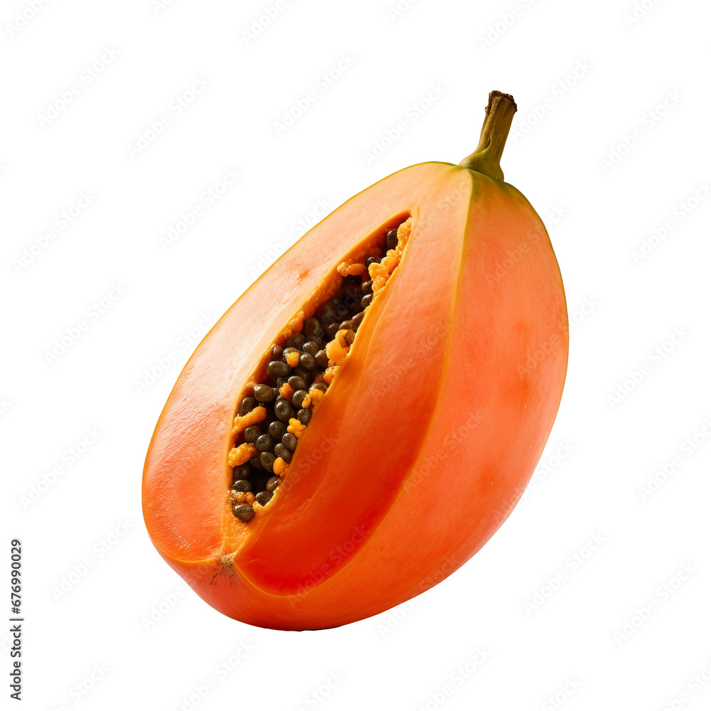 Papaya fruit graphic showing its full body, vividly colored with a ...