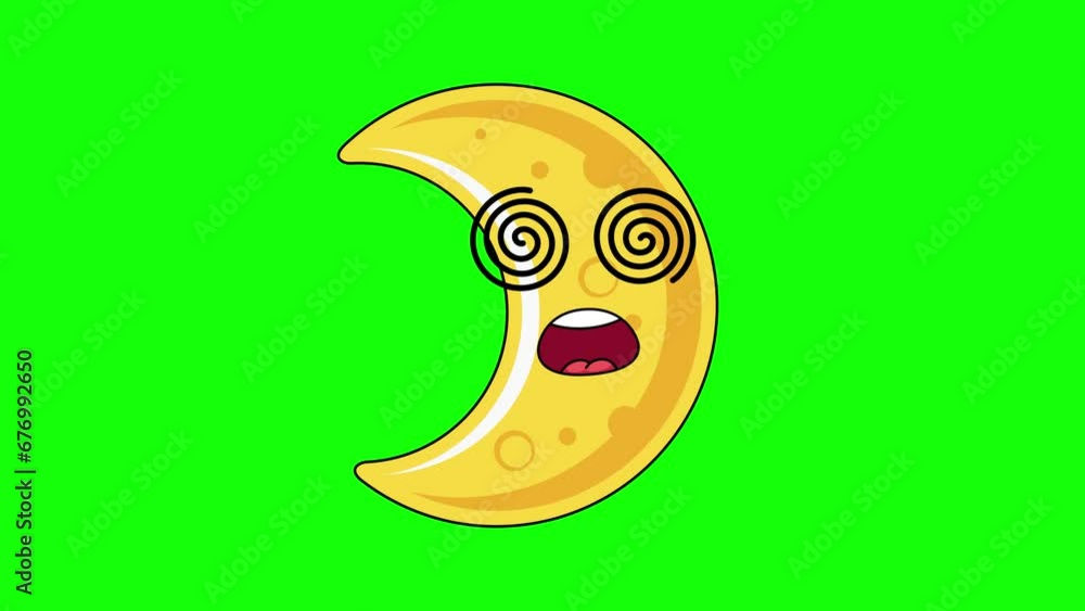 crescent moon Face with spiral eyes, hypnotized expression Stock Video ...