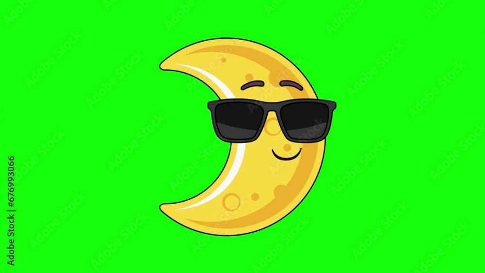 crescent moon emoji cartoon smiling face with sunglasses, emoticon ...