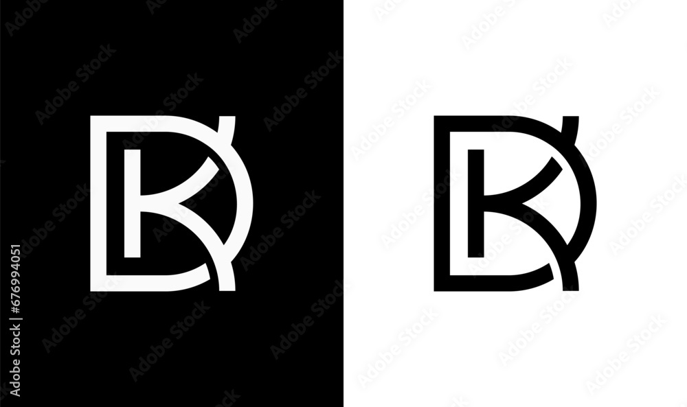 Letter D K DK logo with monogram line art concept. vector illustration ...