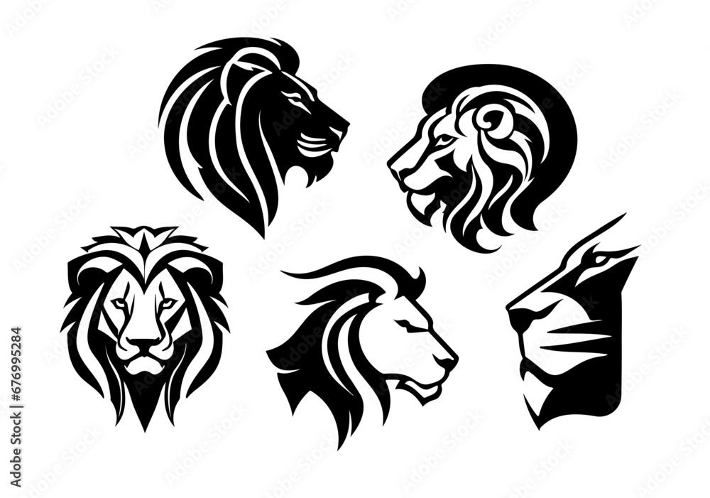 Lion Head Logo Set, Lion Symbol Bundle, Lion Emblem Set, Black Lion ... Lion Head Logo Set, Lion Symbol Bundle, Lion Emblem Set, Black Lion ...