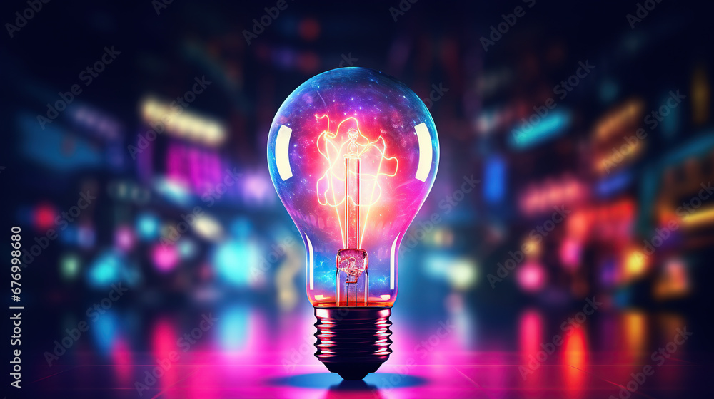 a light bulb in front of colorful lights, An Electric Ballet of Light ...
